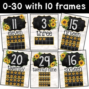 Number Posters 0-30 Number Line With Negative Numbers Sunflower ...