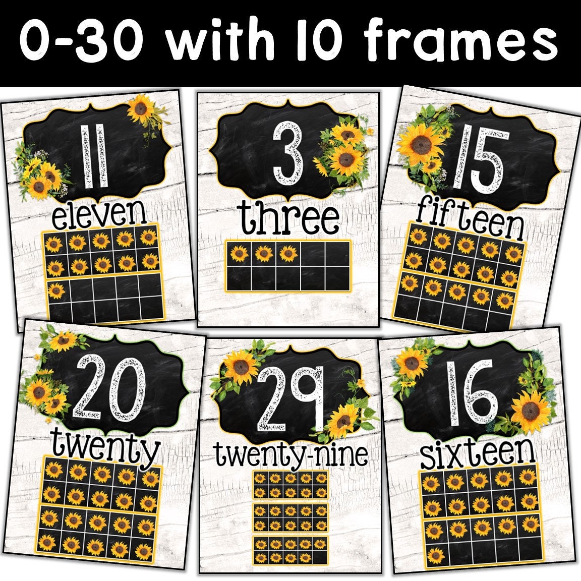 Number Posters 0-30 Number Line With Negative Numbers Sunflower ...