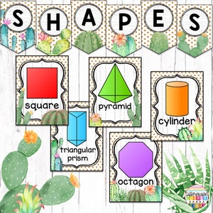 PRINTABLE Shape Posters and Charts | Cactus Classroom Decor | 2D and 3D ...