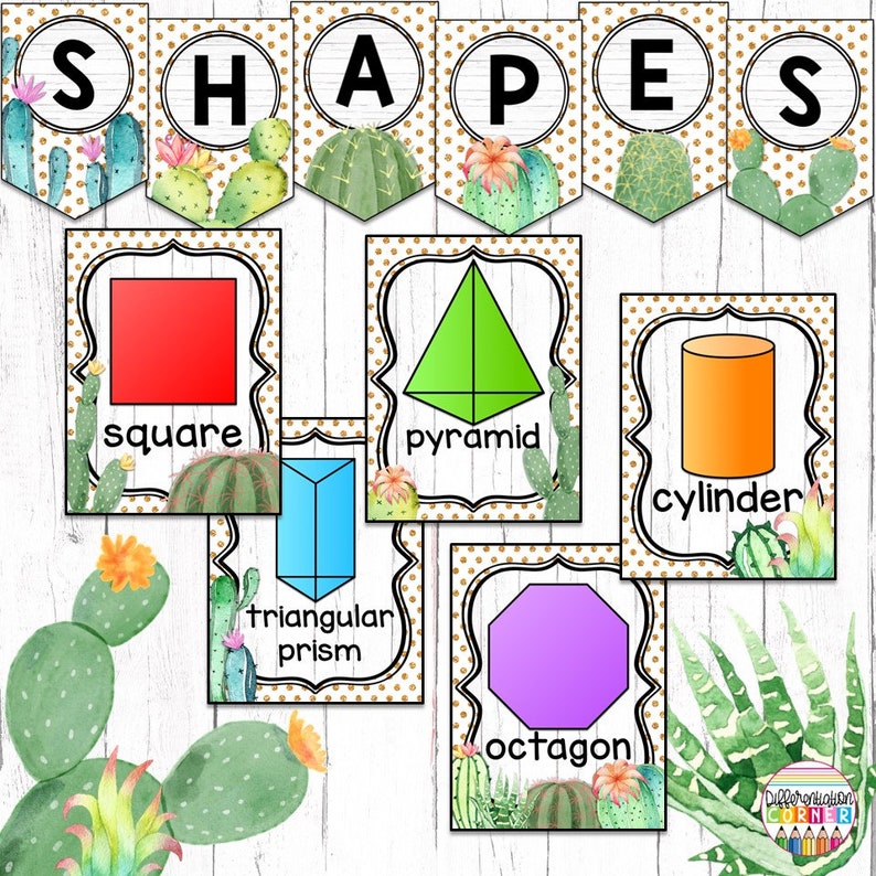 PRINTABLE Shape Posters and Charts Cactus Classroom Decor - Etsy