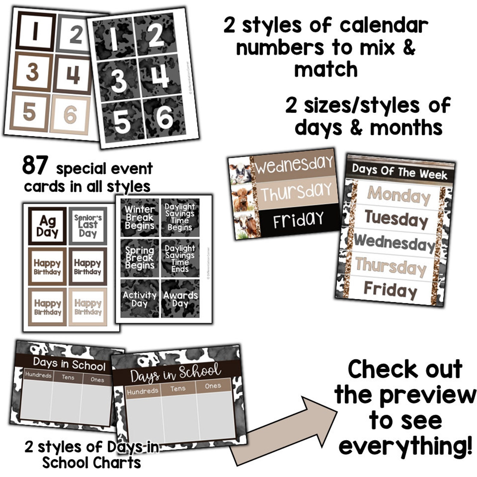 Cow Print Classroom Calendar Set & Weather Display Farmhouse Classroom ...