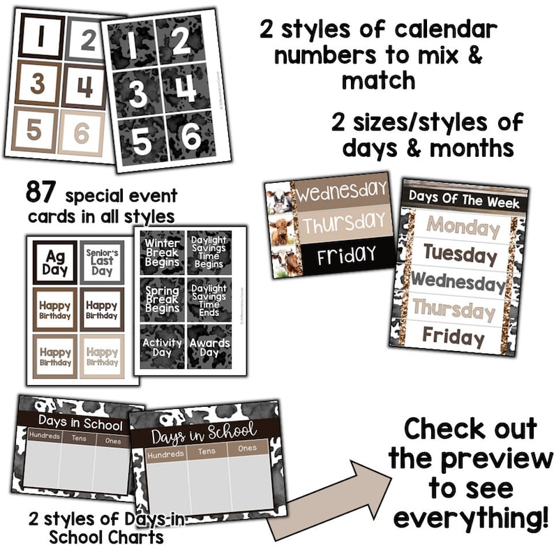 Cow Print Classroom Calendar Set & Weather Display Farmhouse Classroom ...