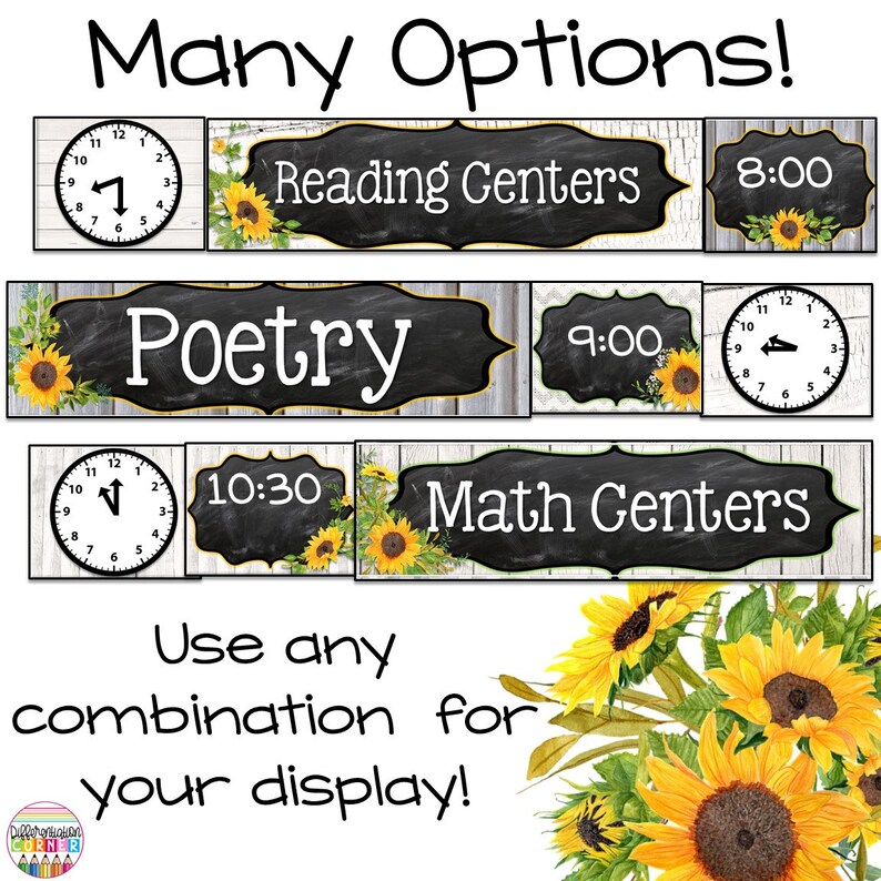 Editable Daily Schedule Cards Sunflower Farmhouse Classroom Decor ...