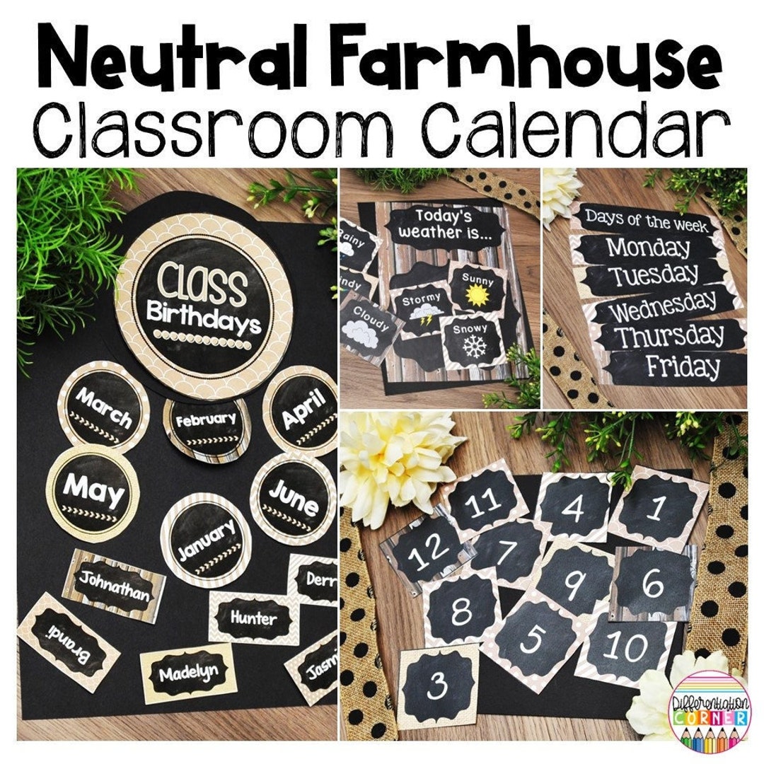 Farmhouse Neutral Classroom Calendar & Weather Display Set | Farmhouse ...
