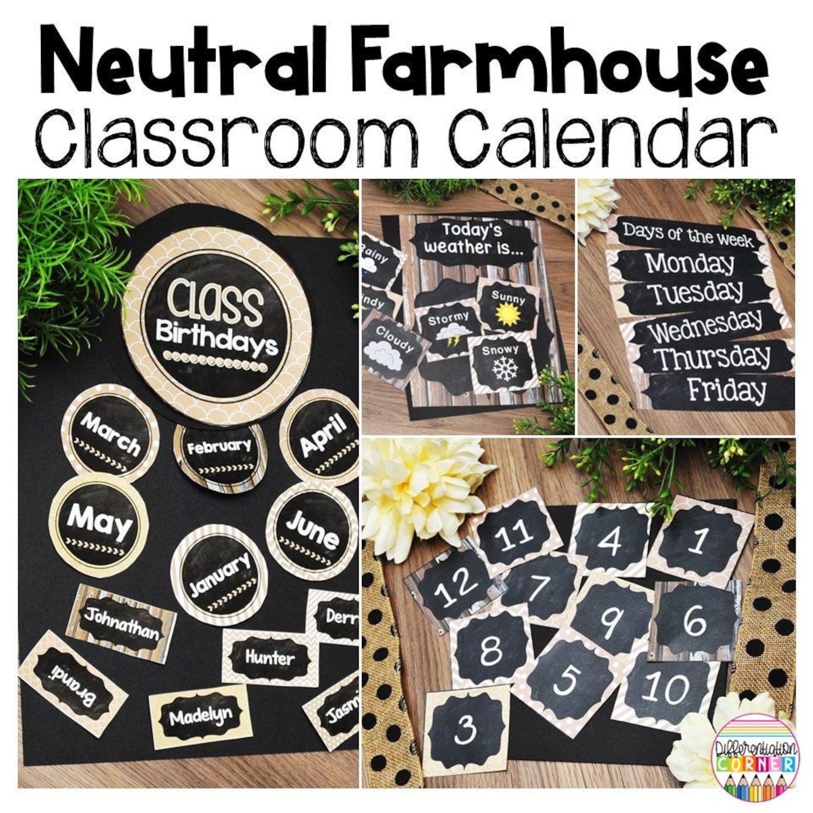 Farmhouse Neutral Classroom Calendar & Weather Display Set Farmhouse ...