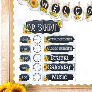 Editable Daily Schedule Cards Sunflower Farmhouse Classroom Decor ...