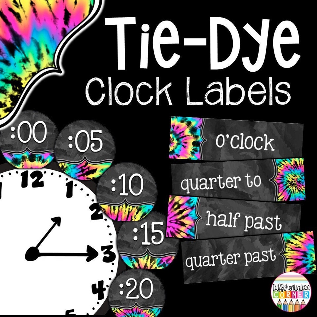 PRINTABLE Tie Dye Clock Label Numbers in 5 Minute Intervals Retro ...