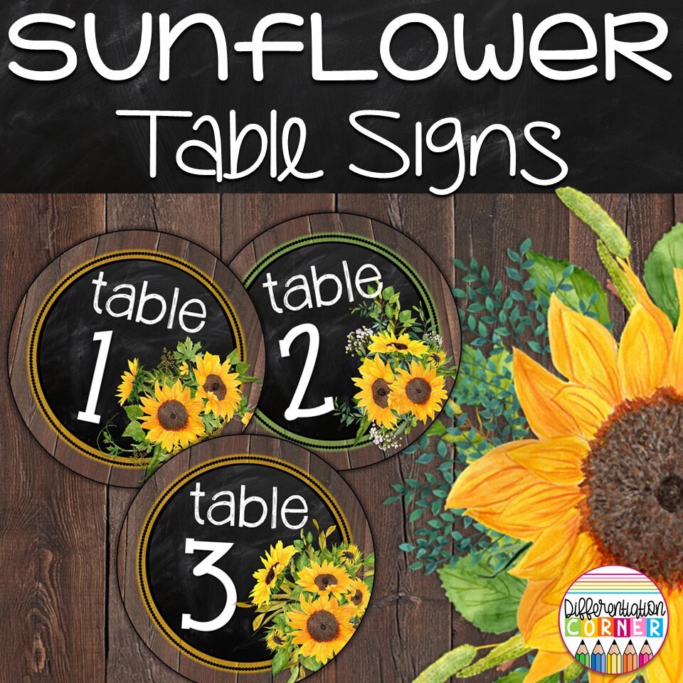 PRINTABLE Table Numbers Sunflower Farmhouse Classroom Decor Classroom ...