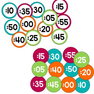 PRINTABLE Confetti Rainbow Clock Label Numbers in 5 Minute Intervals ...