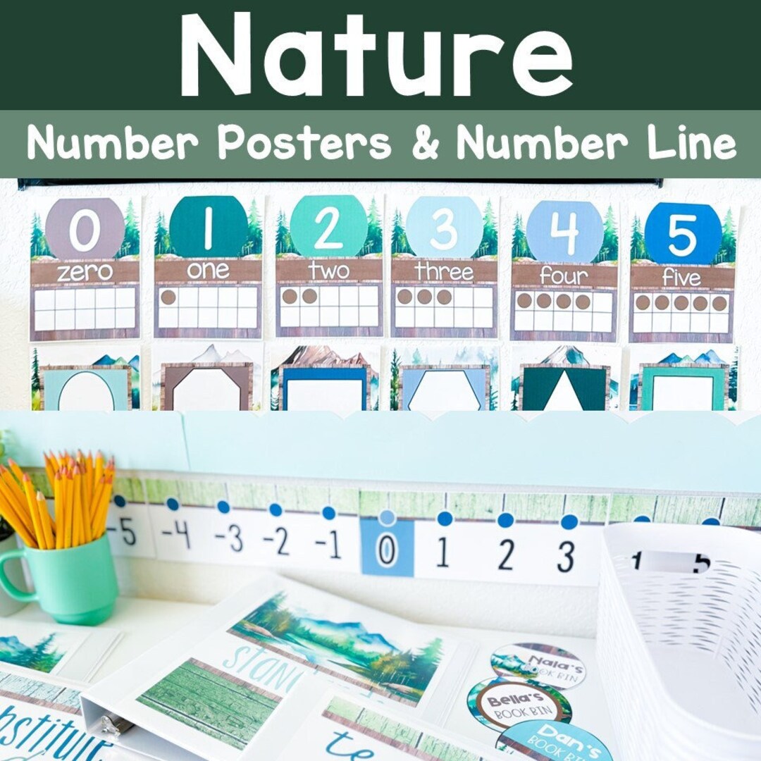 Number Posters 0-30 Number Line Negative Numbers Nature Classroom Theme ...