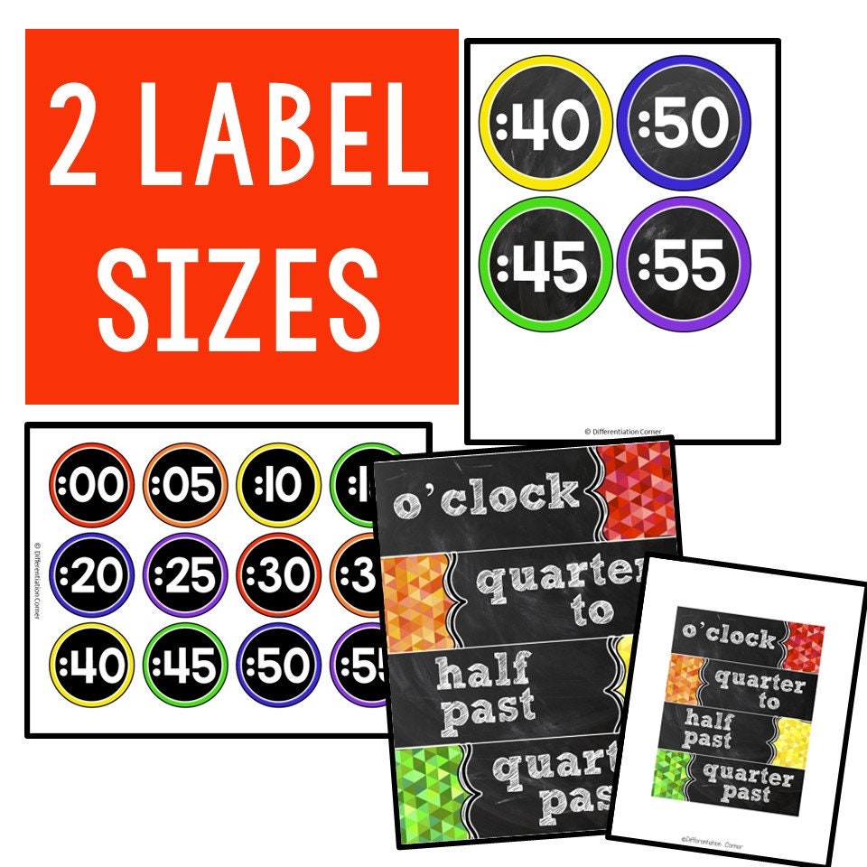 PRINTABLE Rainbow Clock Label Numbers in 5 Minute Intervals Rainbow ...