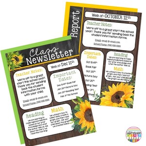 Editable Classroom Newsletter Template | Sunflower Farmhouse Classroom ...