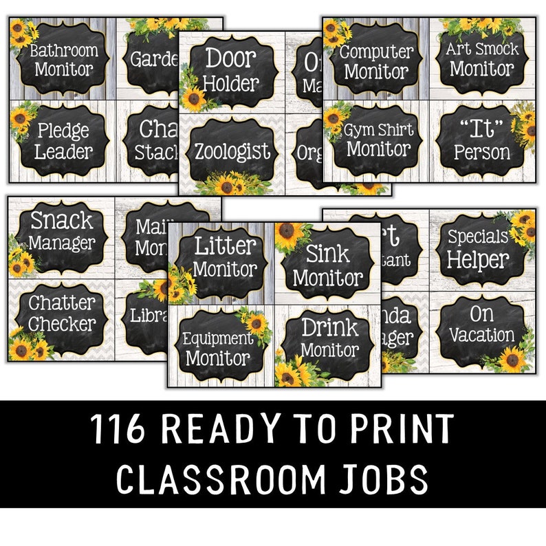 Editable Classroom Jobs Chart Template | Sunflower Farmhouse Classroom ...