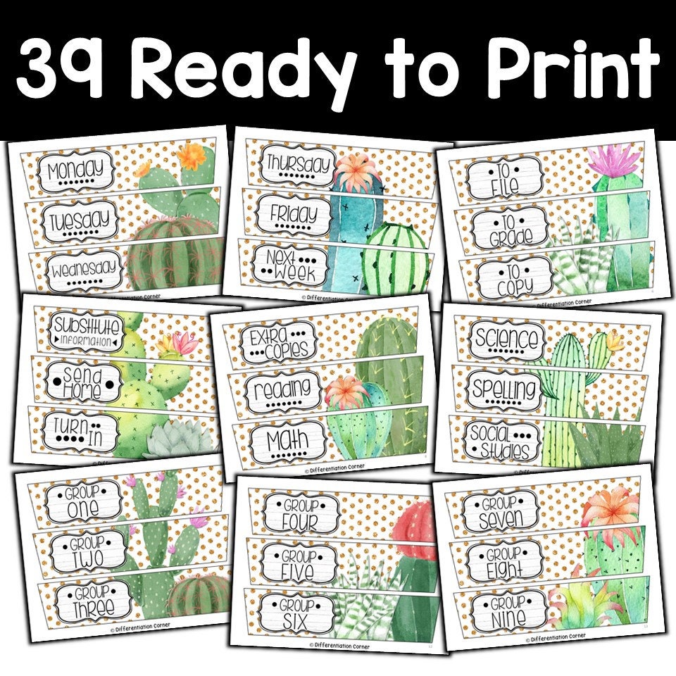 10 Drawer Cart Rolling Labels Editable Cactus Classroom Decor - Etsy