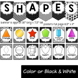 PRINTABLE Shape Posters Charts Black and White Classroom Decor 2D and ...