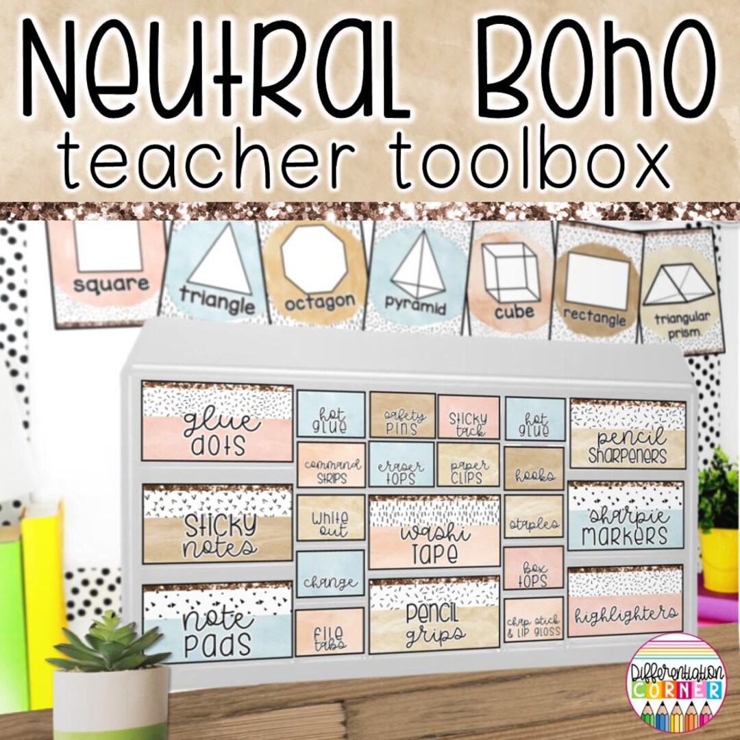 Neutral Teacher Tool Box Labels, Neutral Boho Classroom Decor Teacher ...