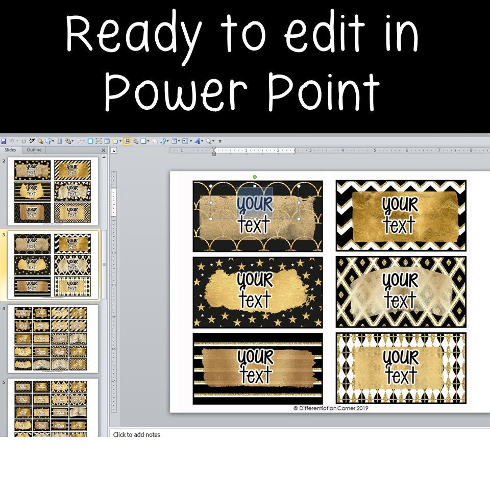 Black and Gold Teacher Tool Box Labels Black and Gold Classroom Decor ...