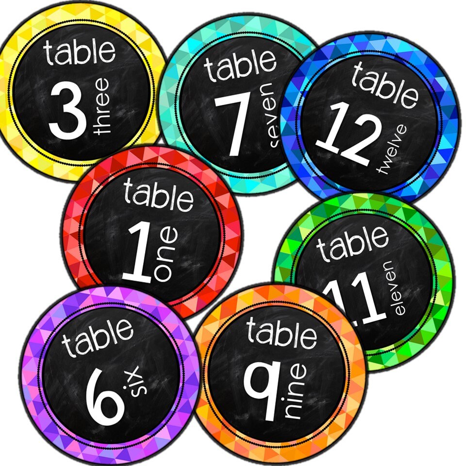 PRINTABLE Table Numbers Rainbow Classroom Decor Classroom Table Number ...