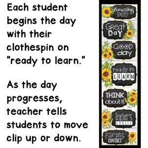 Printable Behavior Clip Chart, Sunflower Modern Farmhouse Classroom ...
