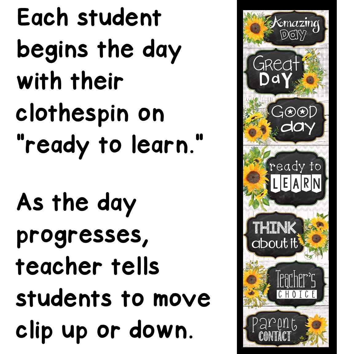 Printable Behavior Clip Chart Sunflower Modern Farmhouse - Etsy