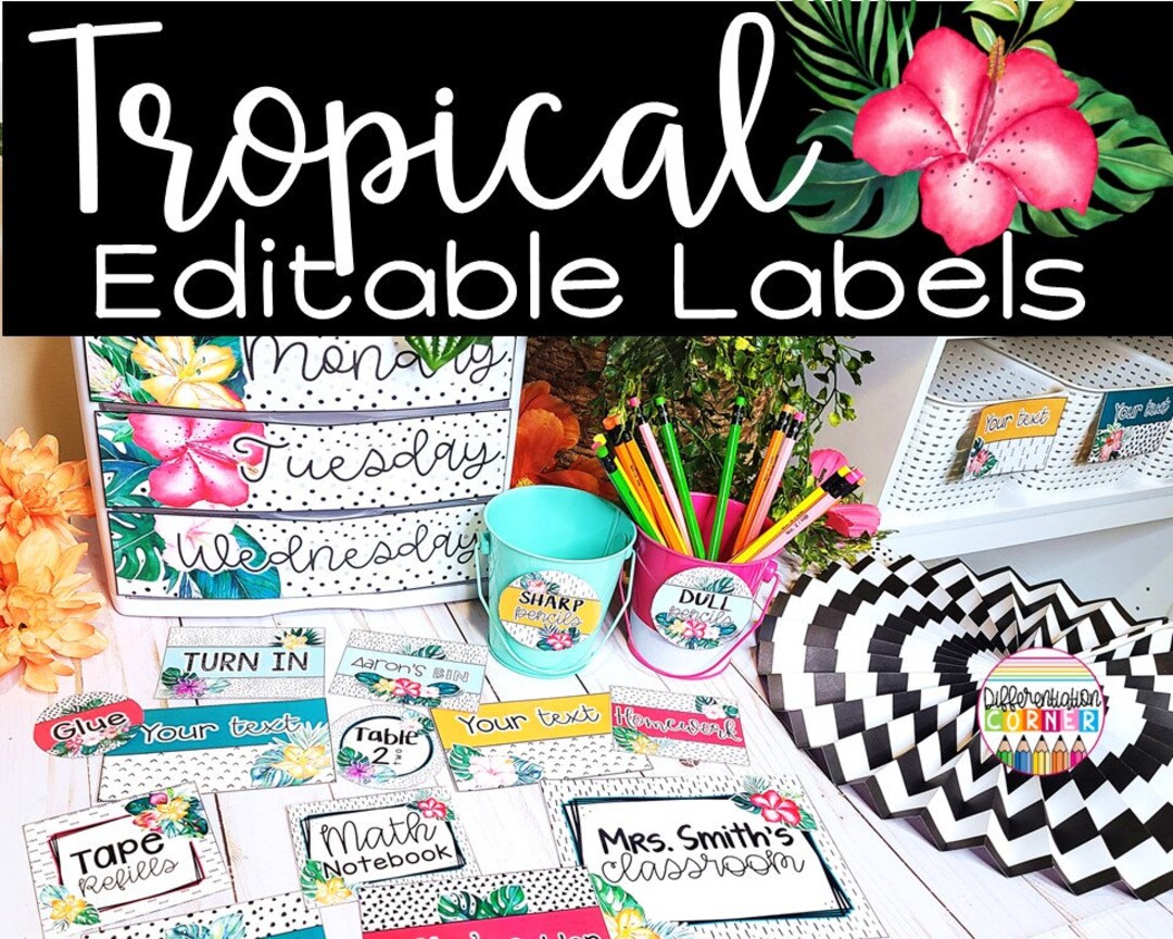 Editable Tropical Classroom Labels Tropical Classroom Decor Tropical ...
