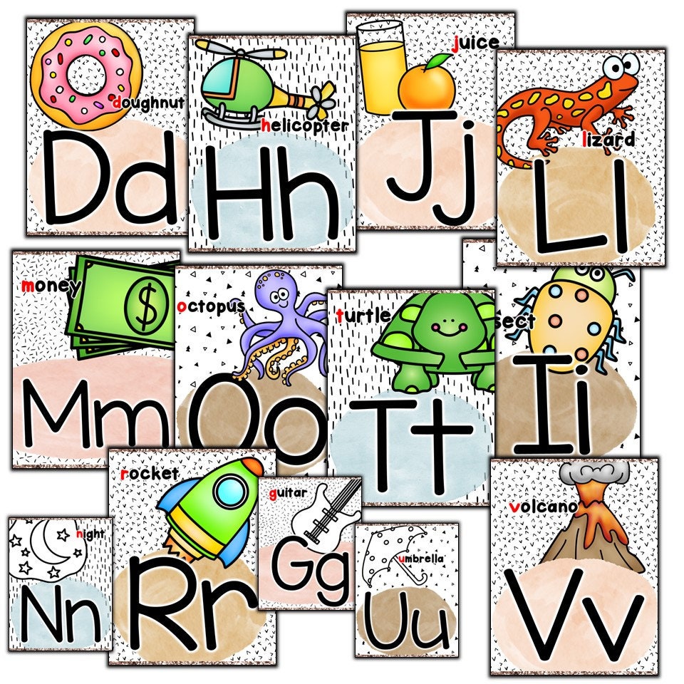 Alphabet Posters With Pictures for the Classroom Neutral Boho Classroom ...