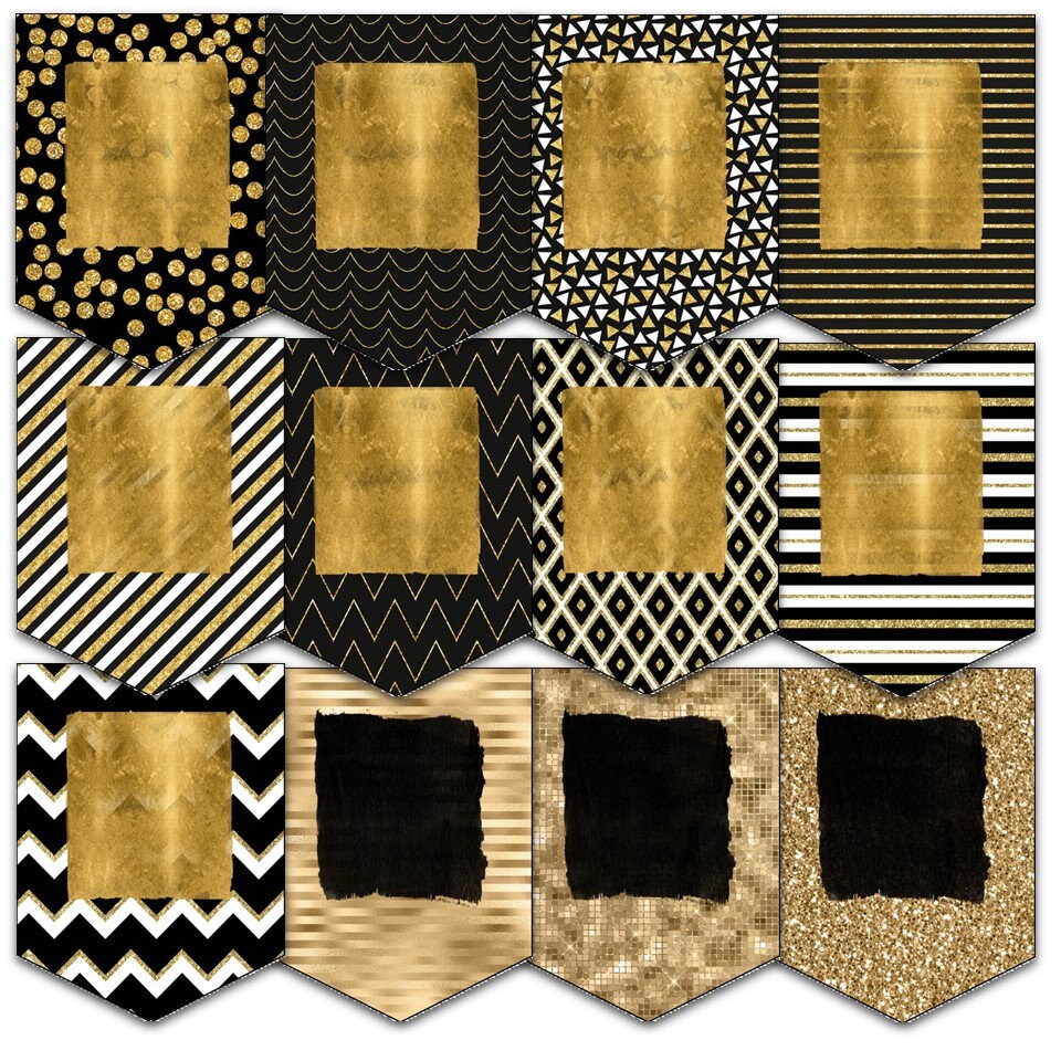 Editable Bunting Bulletin Board Banner Letters Black and Gold Classroom ...