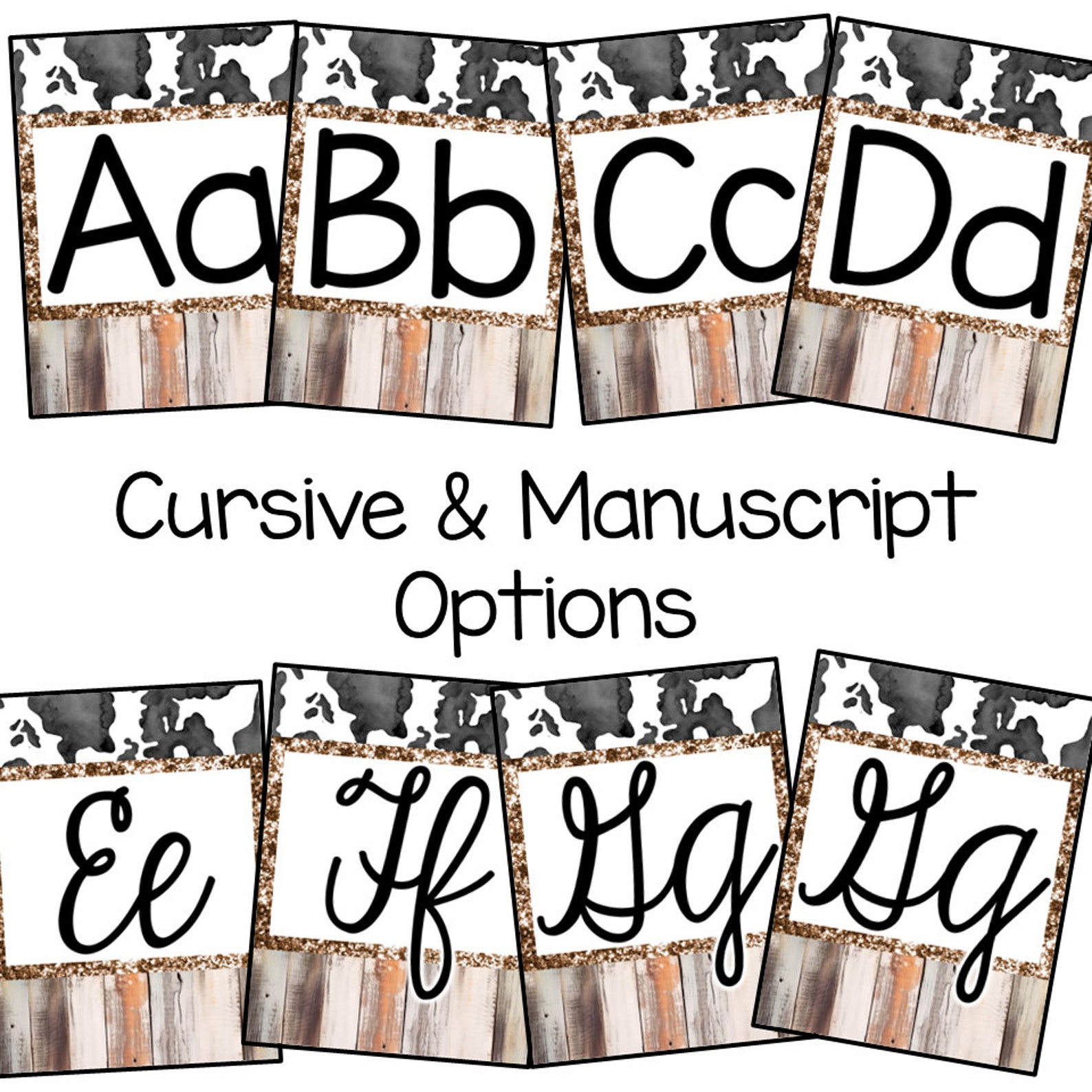 Cursive Alphabet Posters for the Classroom Cow Print Farmhouse ...