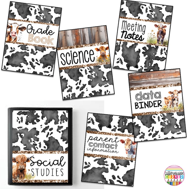 Editable Cow Print Binder Covers and Spines Farmhouse Classroom Decor ...