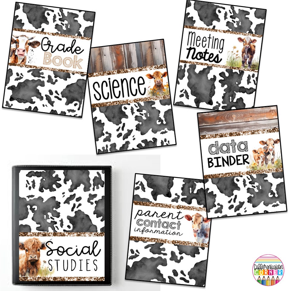Editable Cow Print Binder Covers and Spines Farmhouse Classroom Decor ...