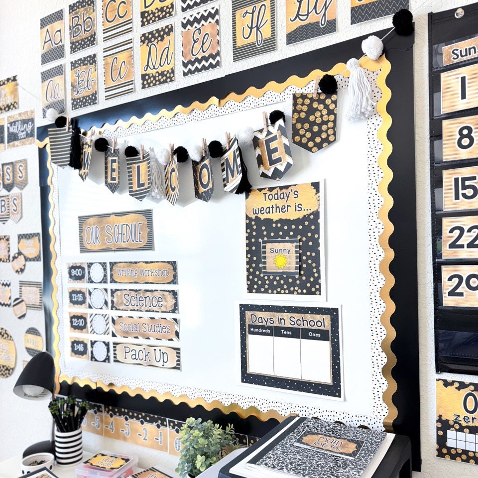 Black and Gold Classroom Decor Bundle Classroom Bulletin Board Display ...