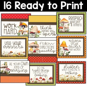 Mushroom Retro Classroom Rules Posters Mushroom Classroom Decor ...