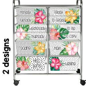 10 Drawer Cart Rolling Labels Editabletropical Classroom Decor Jungle ...