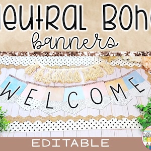 Editable Boho Bunting Bulletin Board Banner Letters Neutral Boho ...