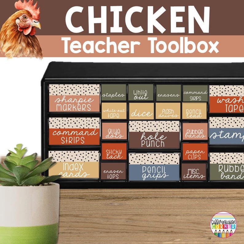 Chicken Farm Teacher Tool Box Labels Farmhouse Classroom Decor Teacher ...