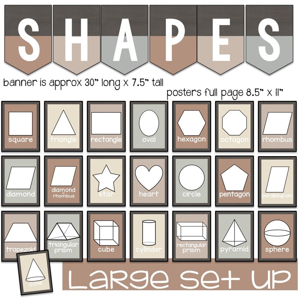 PRINTABLE Shape Posters Charts Neutral Boho Classroom Decor 2D and 3D ...