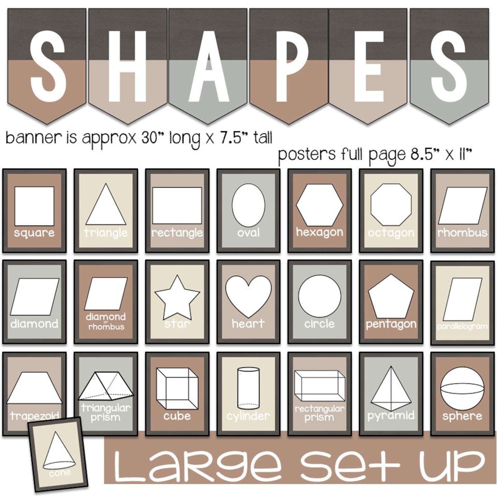 PRINTABLE Shape Posters Charts Neutral Boho Classroom Decor 2D and 3D ...