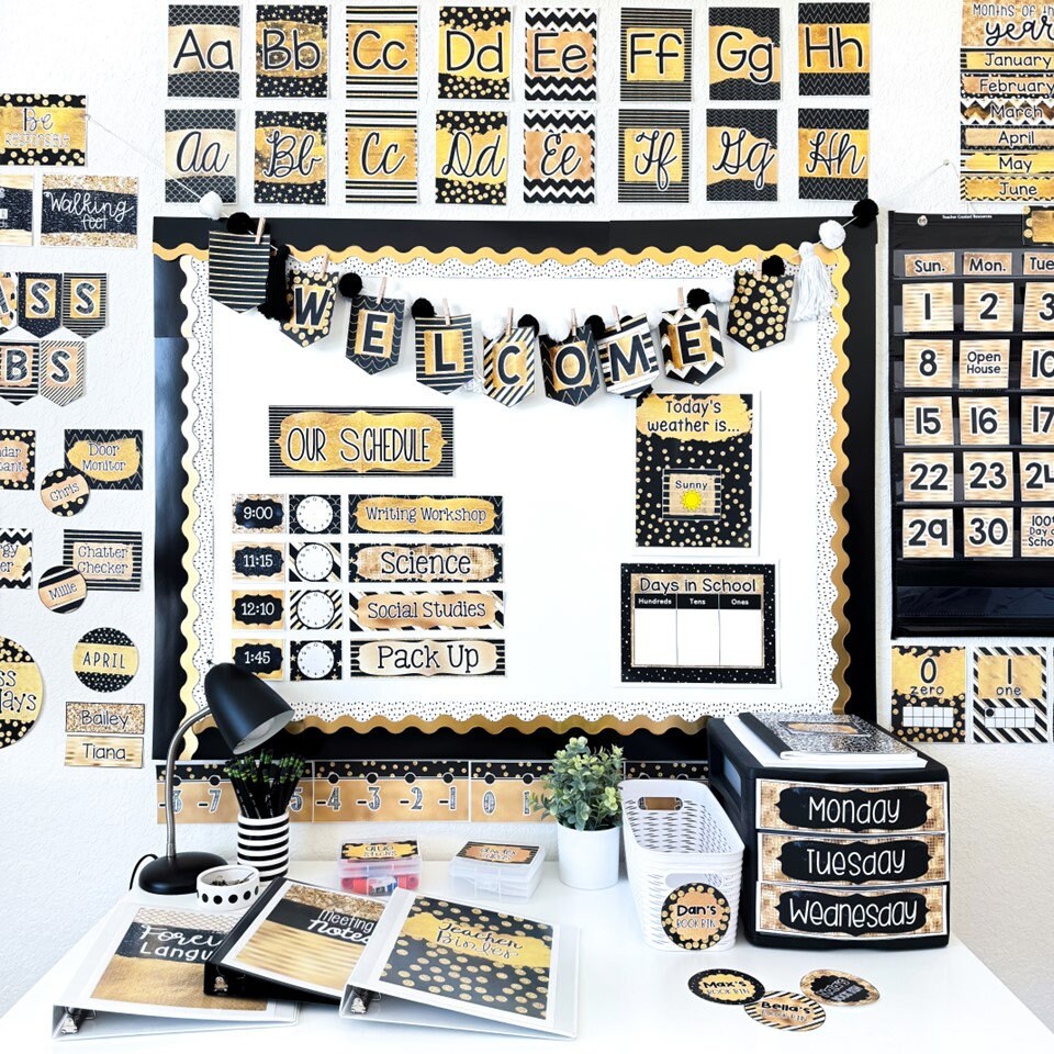 Cursive and Print Alphabet Posters for the Classroom Black and Gold ...