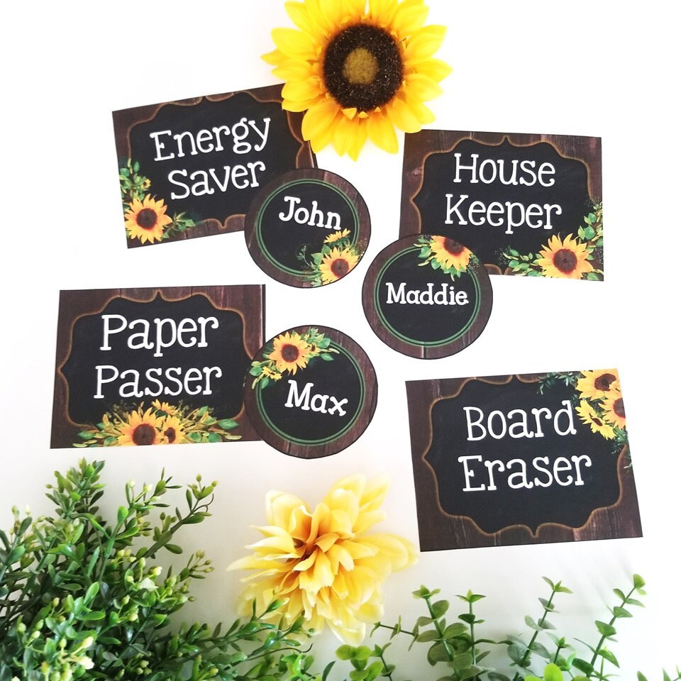 Editable Classroom Jobs Chart Template Sunflower Farmhouse Classroom ...