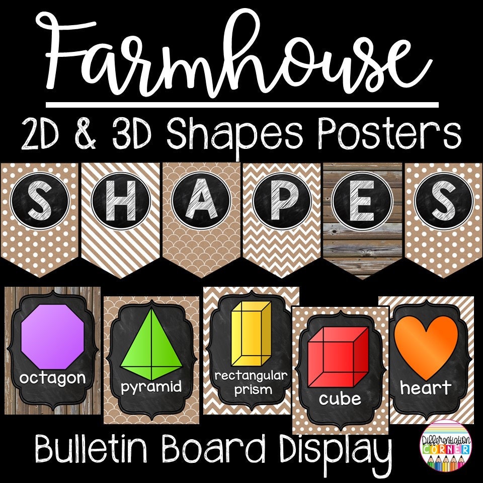 Printable Shape Posters And Charts Farmhouse Neutral Classroom Decor 2d