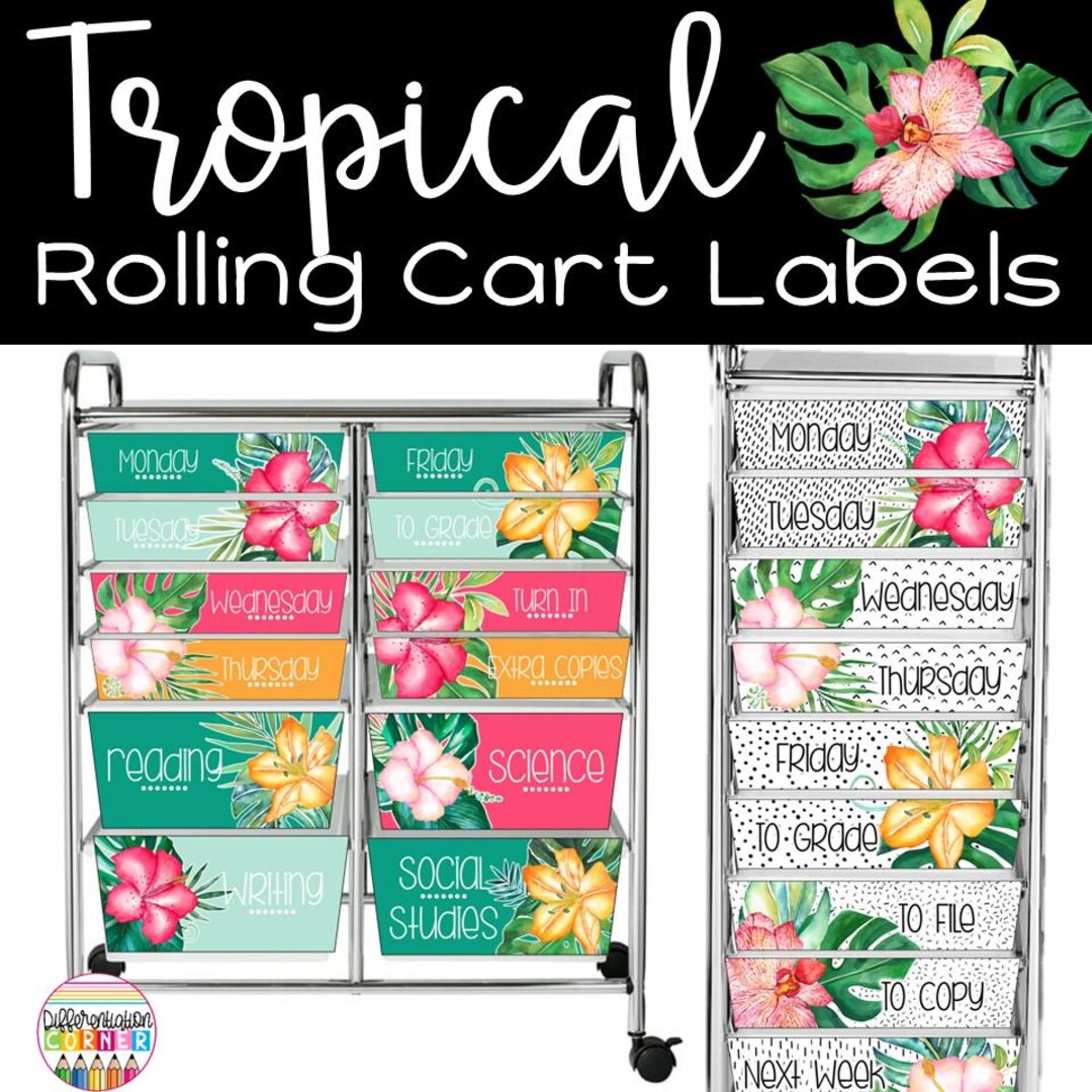 10 Drawer Cart Rolling Labels Editabletropical Classroom Decor Jungle ...