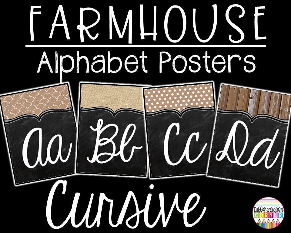 Carteles del alfabeto en cursiva para el aula/decoración neutral del ...