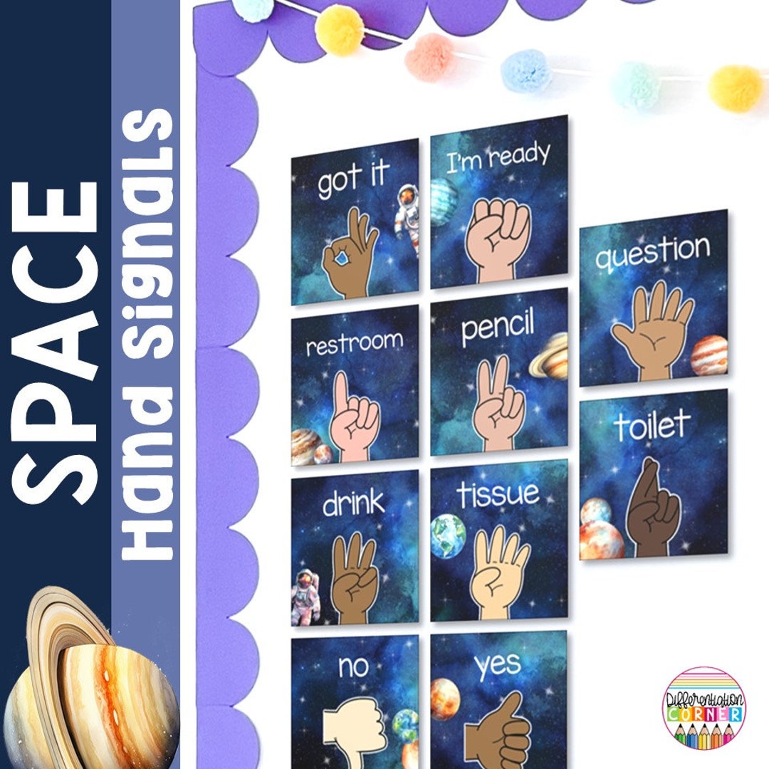 Classroom Hand Signal Posters, Space Classroom Decor, Editable Hand ...