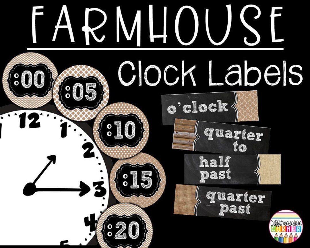 PRINTABLE Farmhouse Neutral Clock Label Numbers in 5 Minute Intervals ...