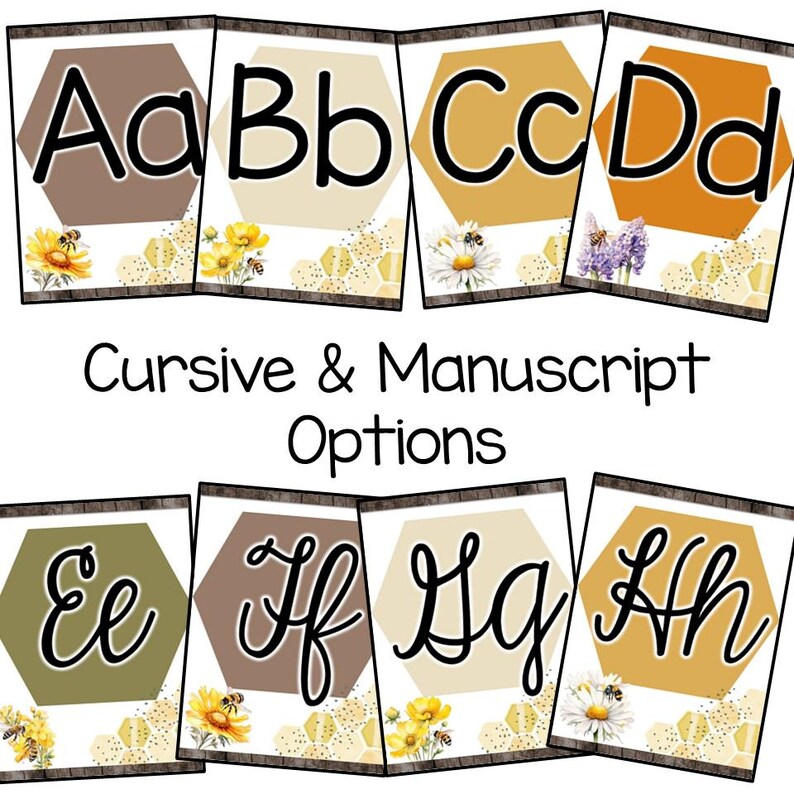 Cursive and Print Alphabet Posters for the Classroom Bee Classroom ...
