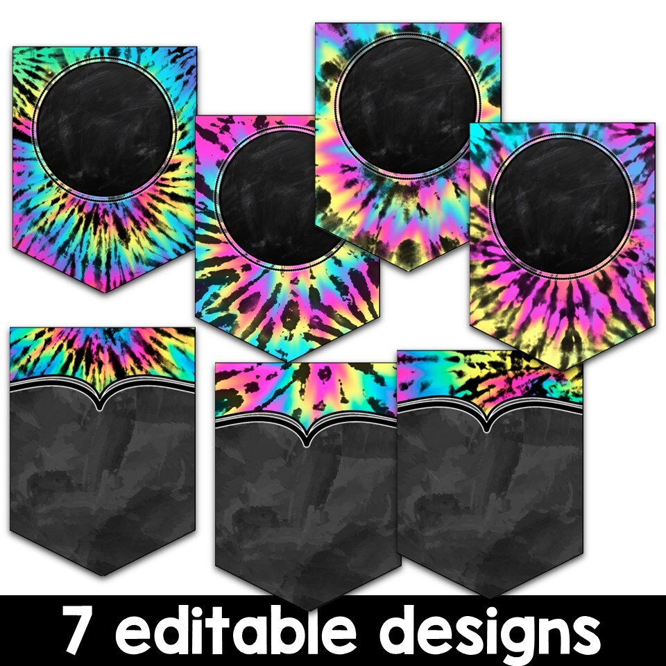 Editable Tie Dye Retro Bunting Bulletin Board Banner Letters Tie Dye ...