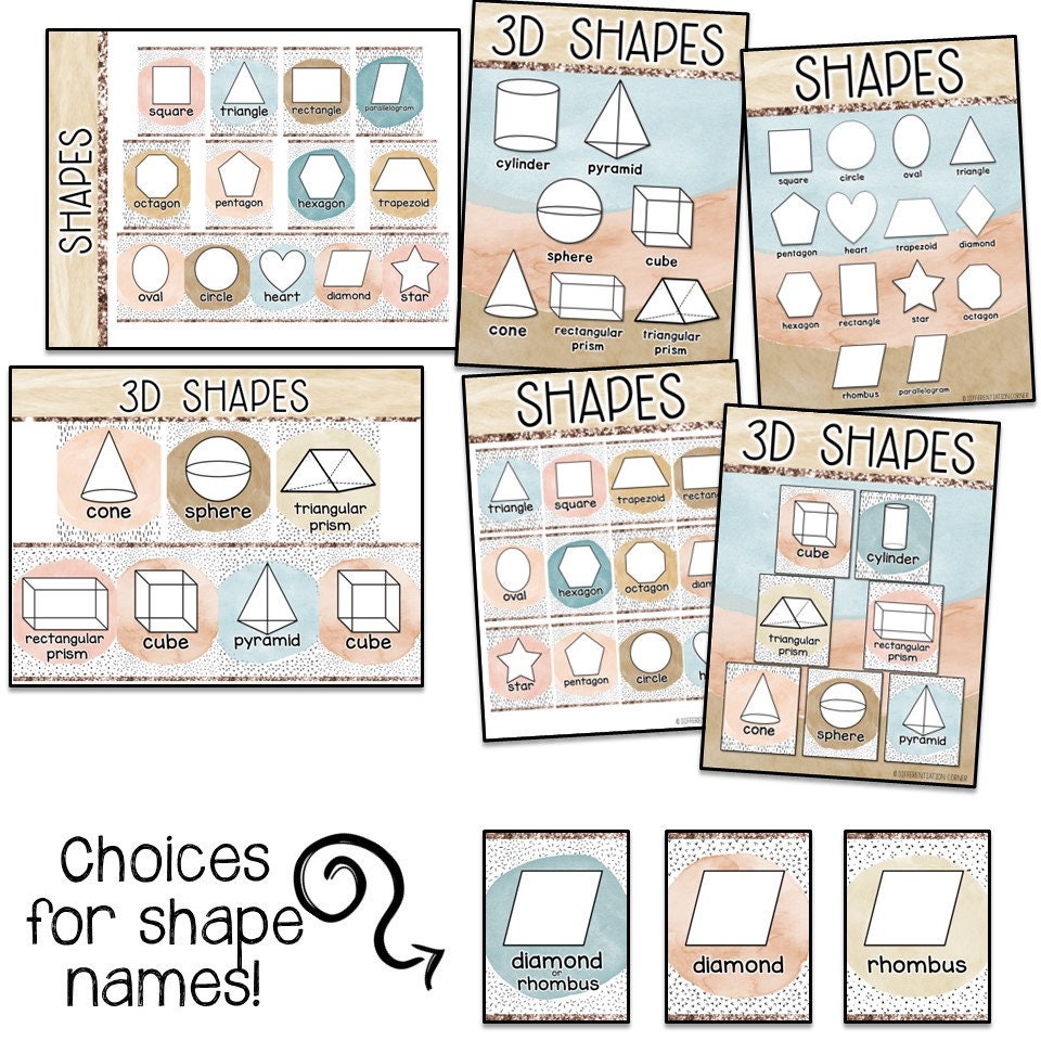 Printable Shape Posters And Charts Neutral Boho Classroom Decor 2d And
