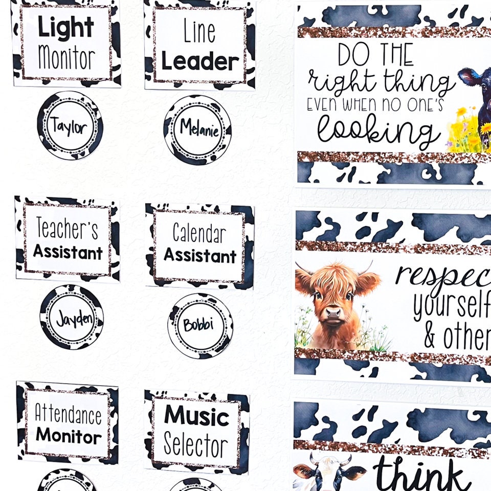 Editable Classroom Job Chart Editable Template Farmhouse Cow Print ...