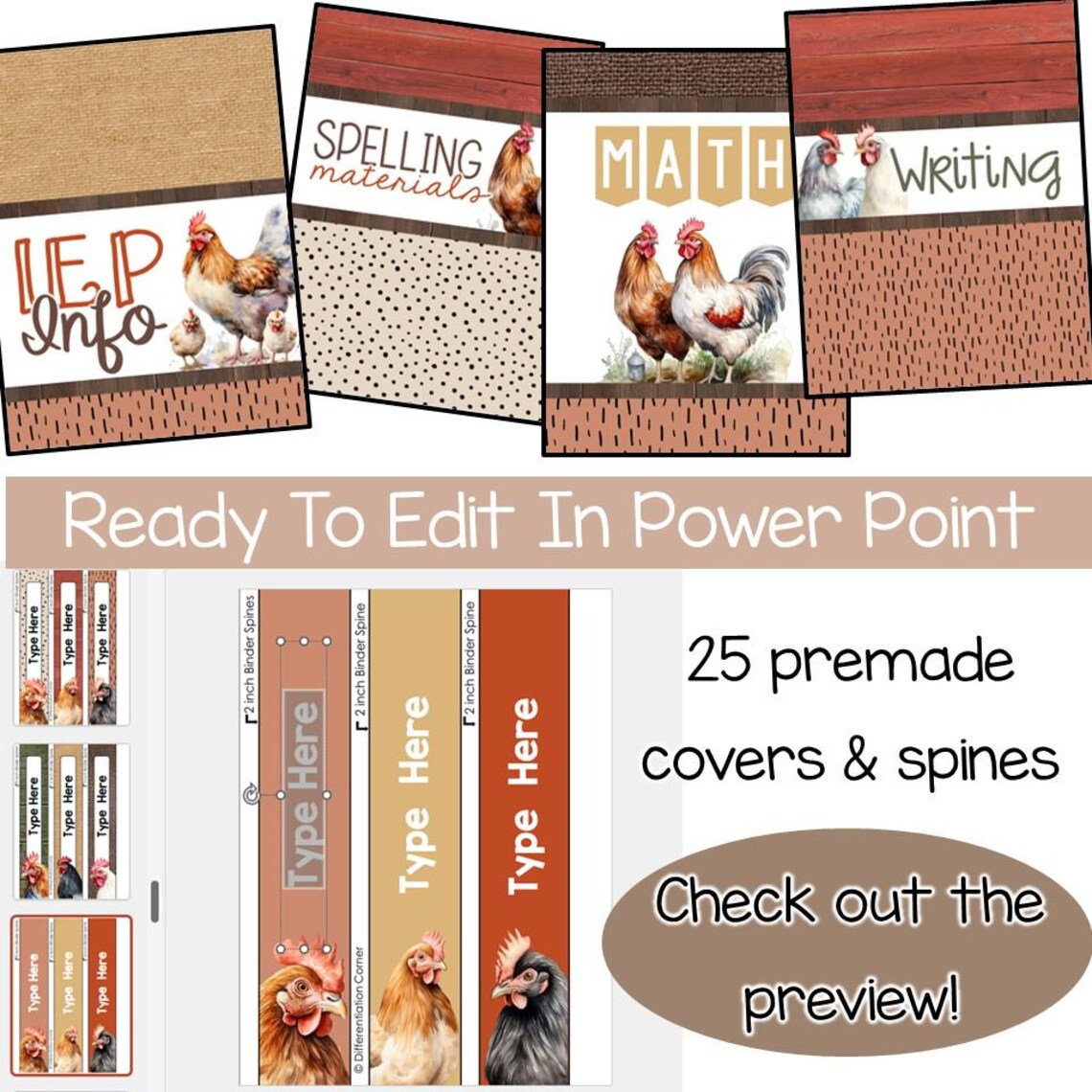 Editable Chicken Binder Covers and Spines Farmhouse Classroom Decor ...