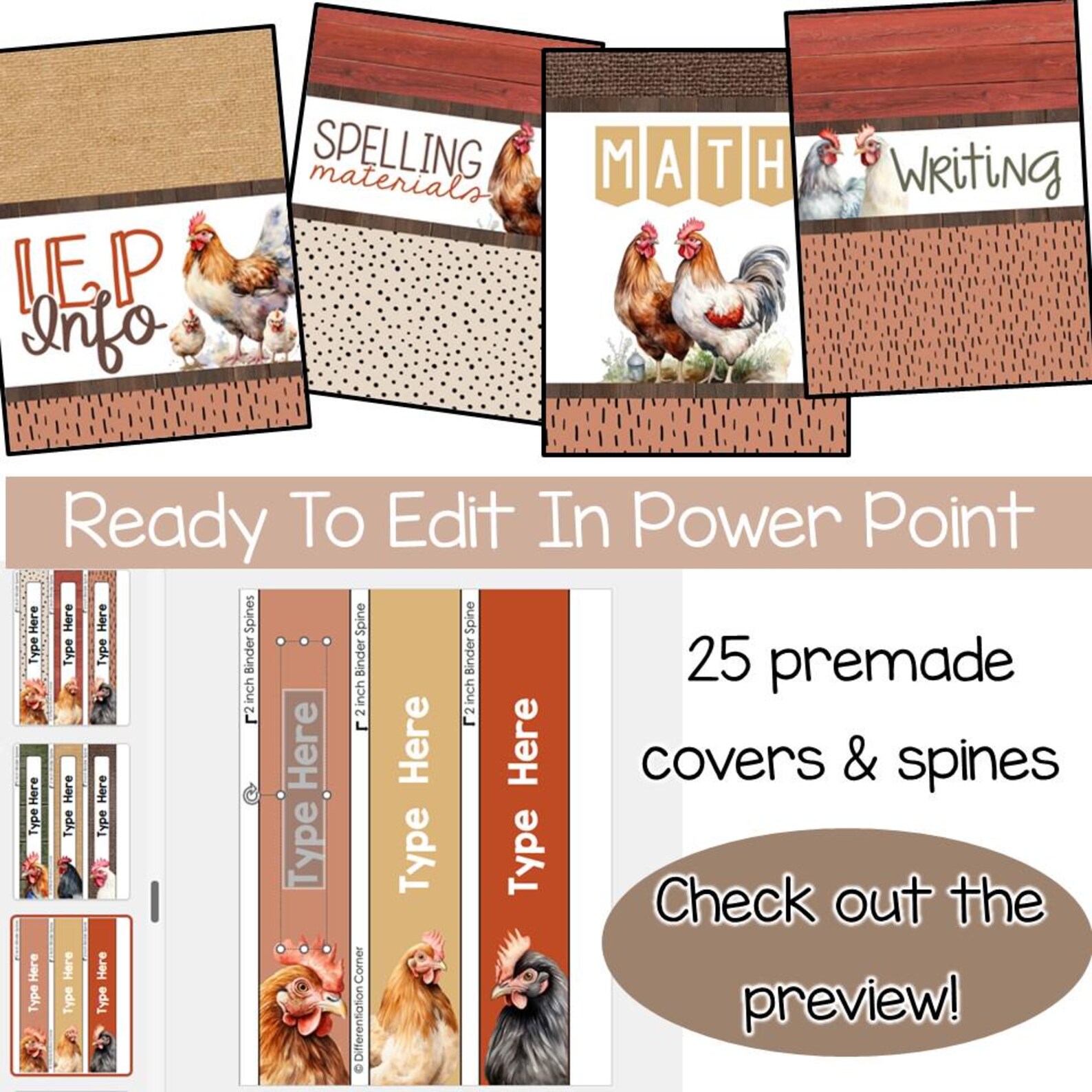Editable Chicken Binder Covers and Spines Farmhouse Classroom Decor ...